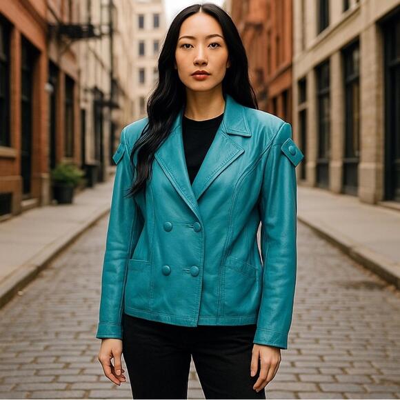 Vintage | Jackets & Coats | Vintage Shagoon 8s Teal Turquoise Blue Real ...
